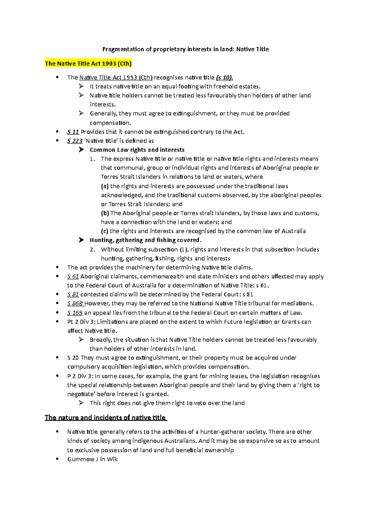 Summary of native title property law - Fragmentation of proprietary ...