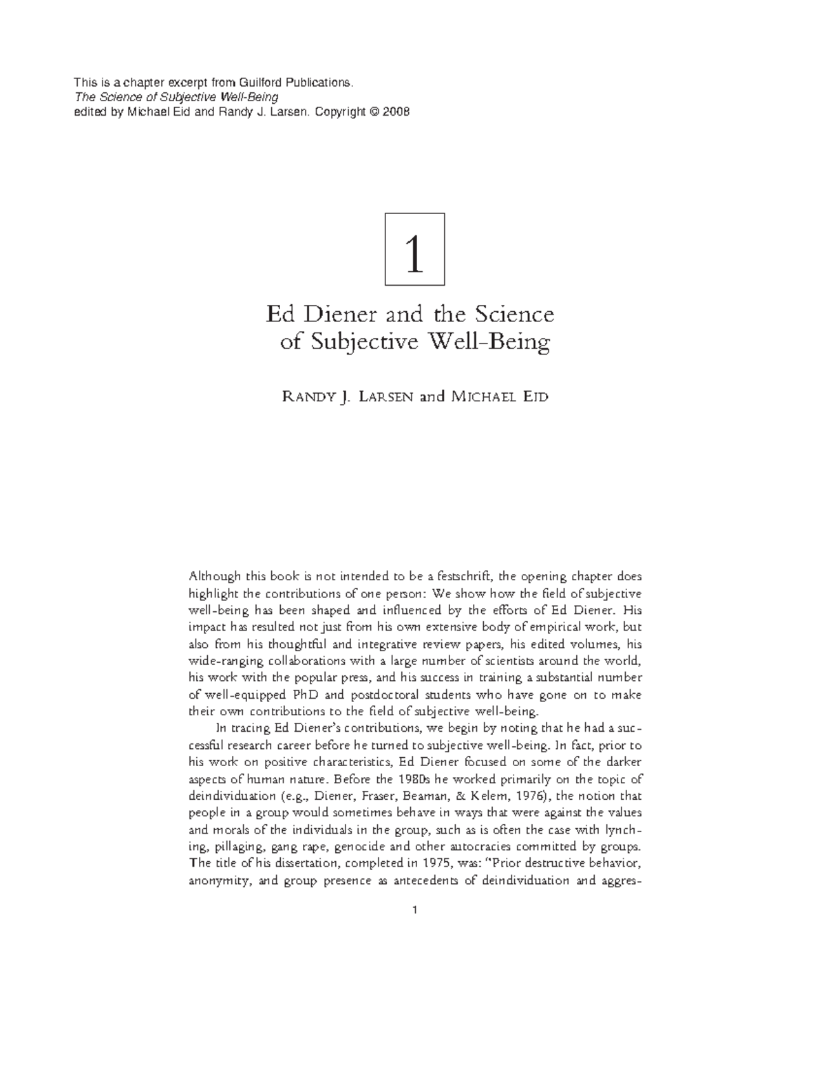 Ed Diener - Subjective well-being - 1 Ed Diener and the Science of ...