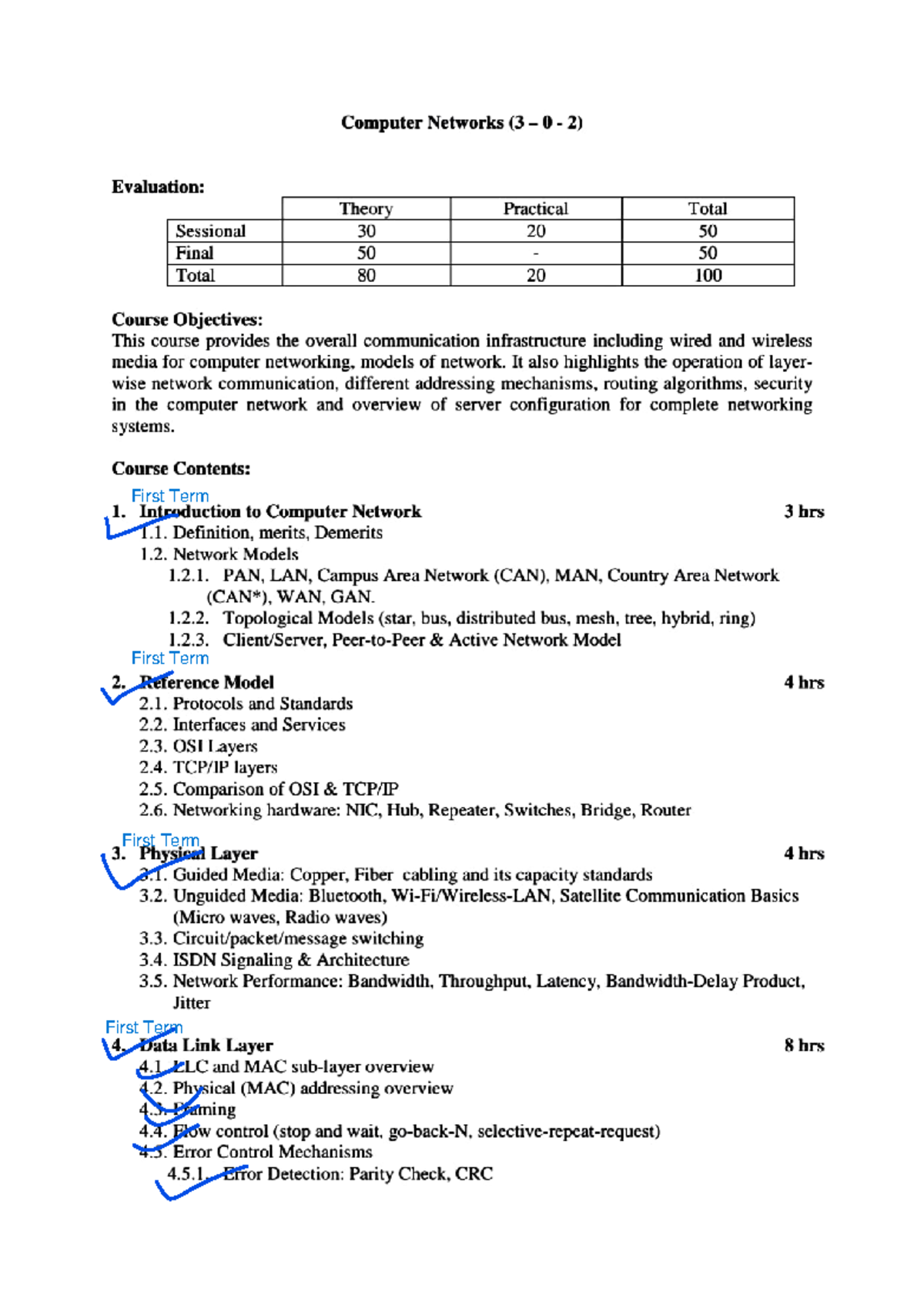 Cnet Syllabus - Computer Network Notes - ####### Evaluation: Sessional ...