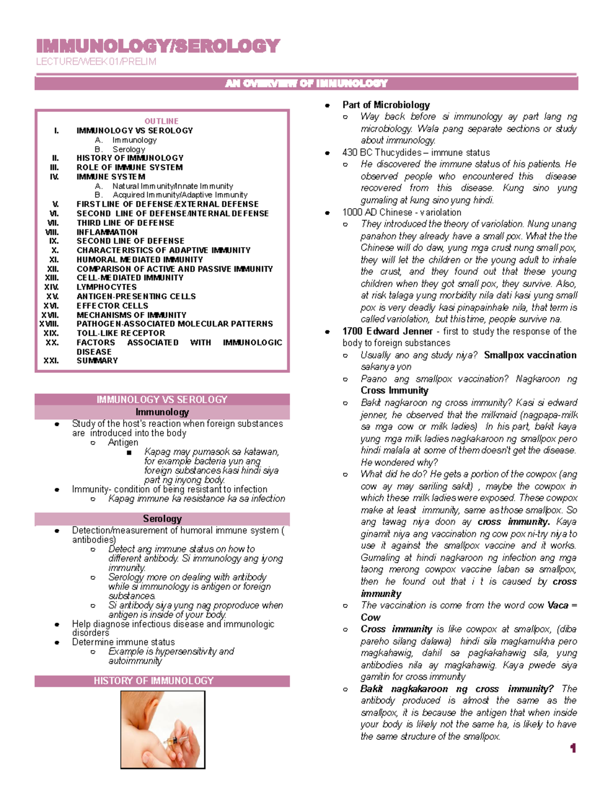 WEEK 1 Immunosero Lec – Prelims - IMMUNOLOGY/SEROLOGY LECTURE/WEEK 01 ...