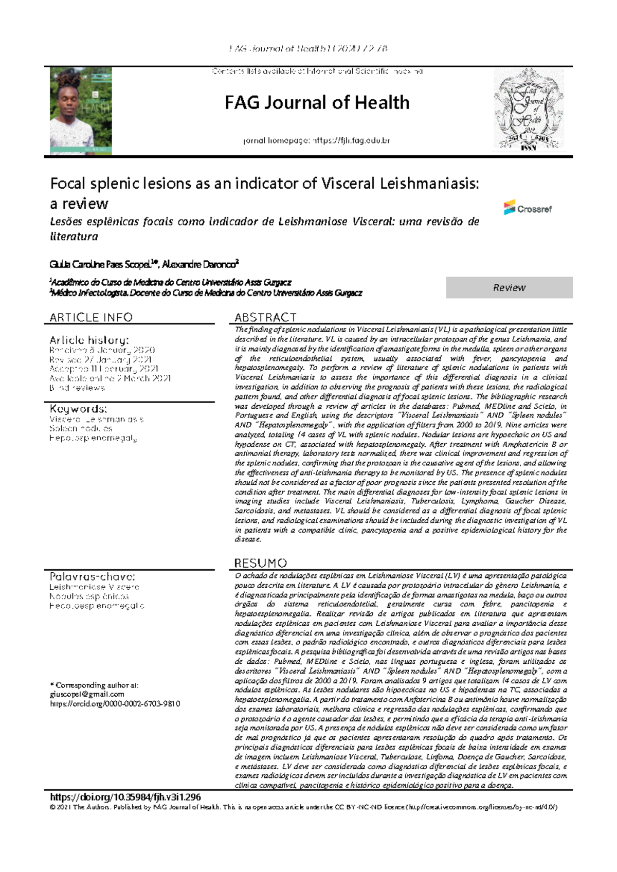 Lesões Esplênicas Focais COMO Indicador DE Leishmaniose Visceral - FAG ...