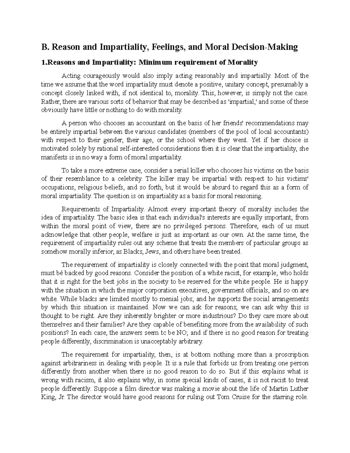 Reason and Impartiality, Feelings, and Moral Decision-Making - B ...