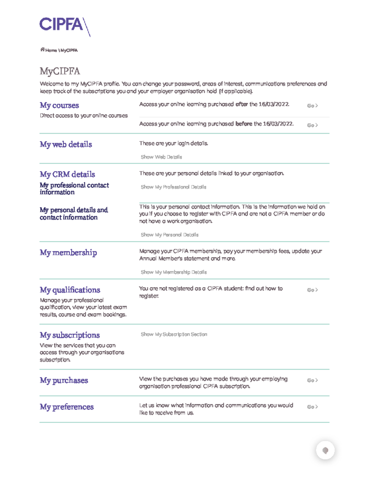 My Cipfa - Good - Welcome to my MyCIPFA prole. You can change your ...