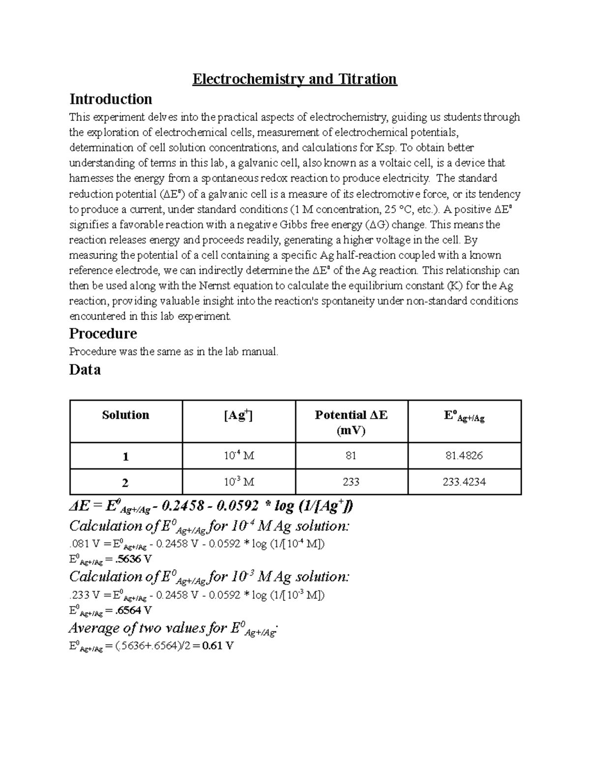 Lab 2 Electrochemistry - Electrochemistry and Titration Introduction ...