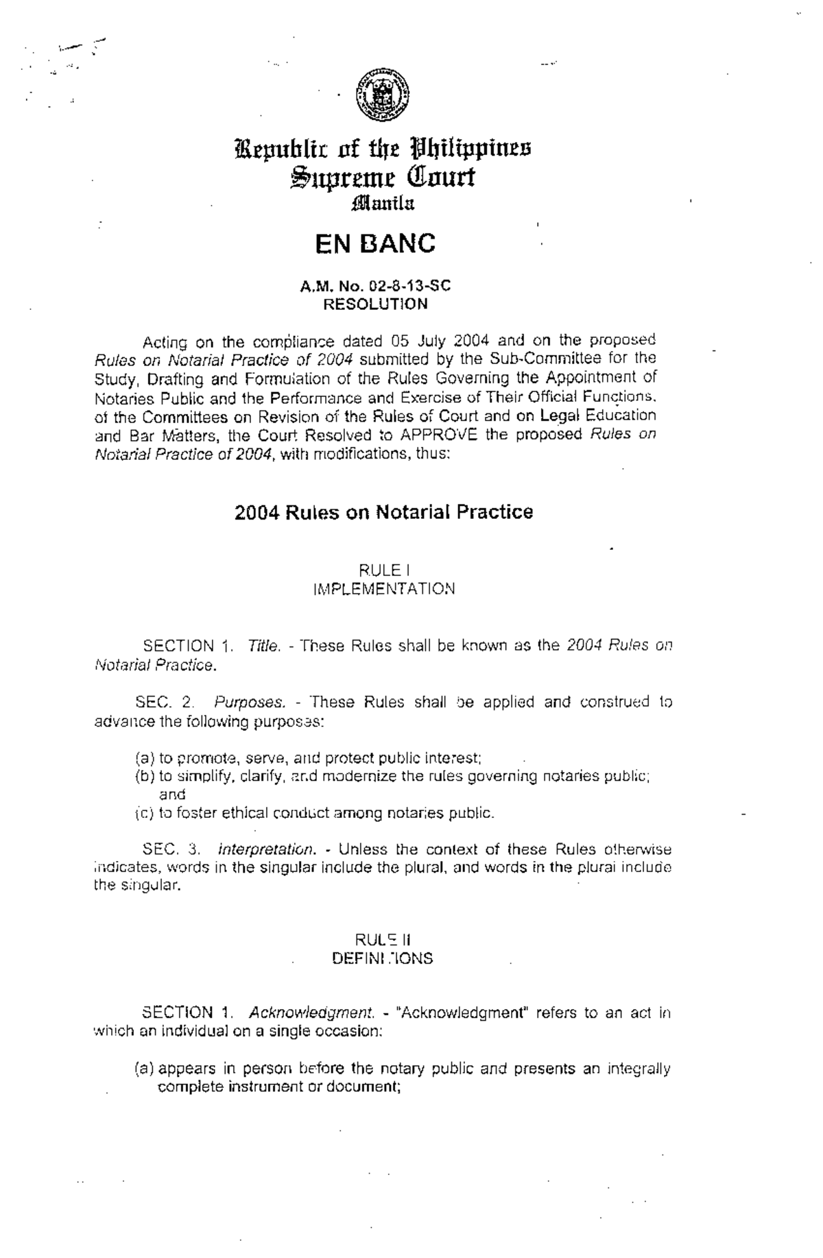 02 08 13 SC - Supreme Court Rule on Notarial Practice