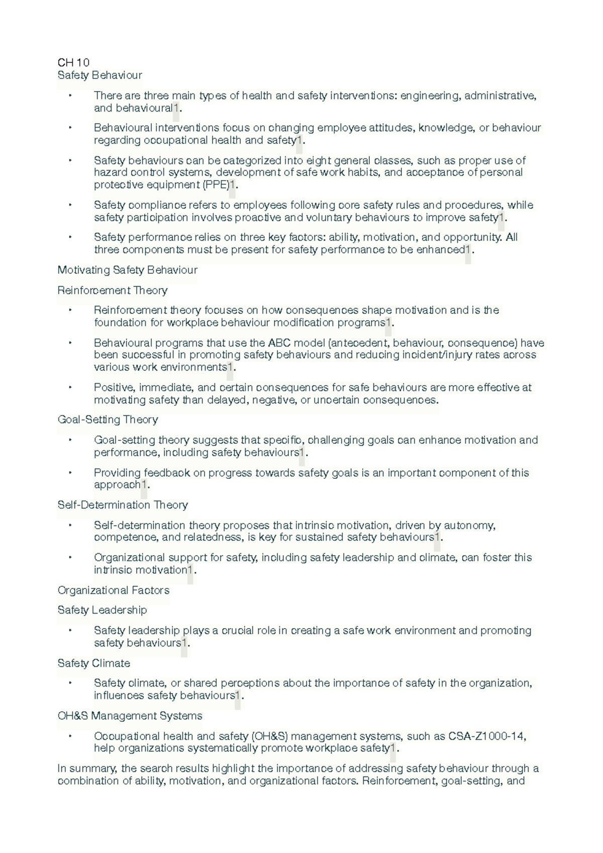 HLTH6040 Canadian Occupational Health & Safety Notes CH 10 11 - CH 10 ...