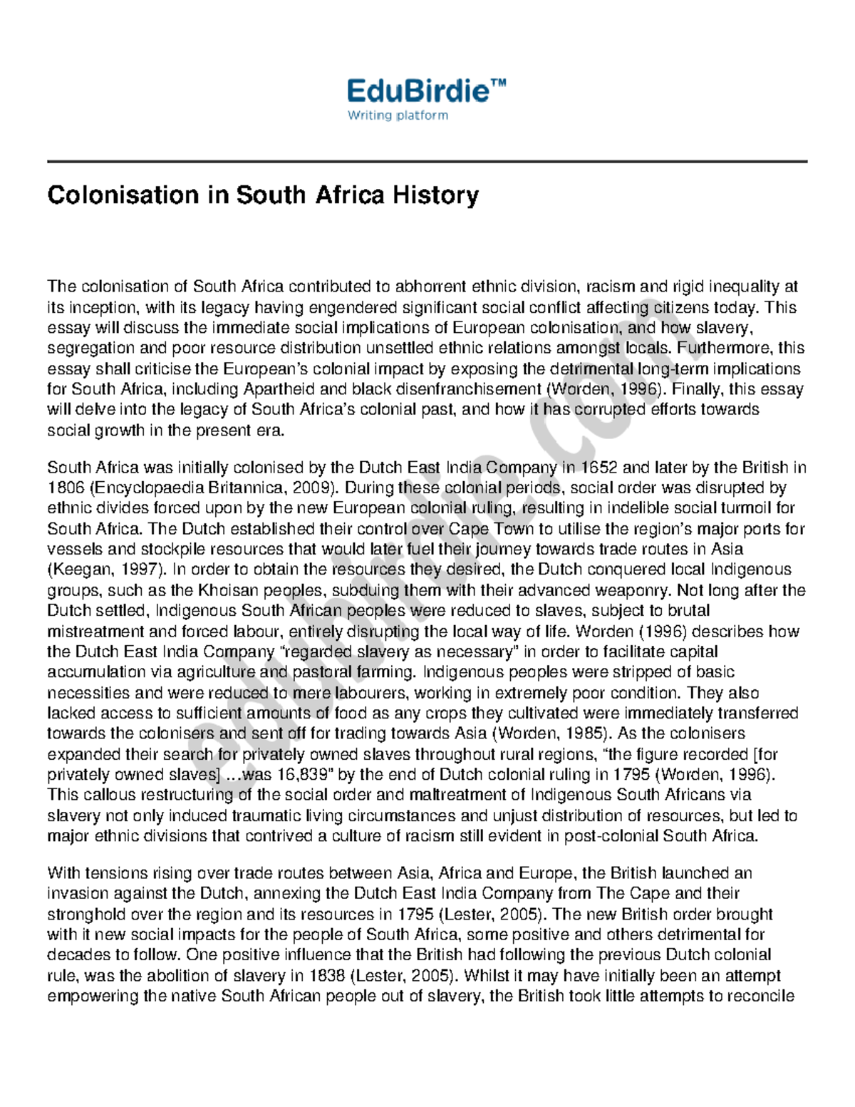 Colonisation in South Africa History - This essay will discuss the ...