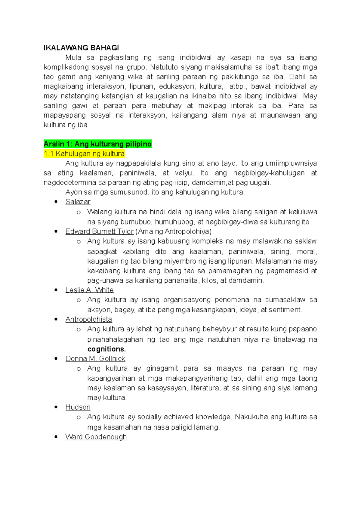 Katangian ng Kultura - Contains chapter summary of a tagalog course ...