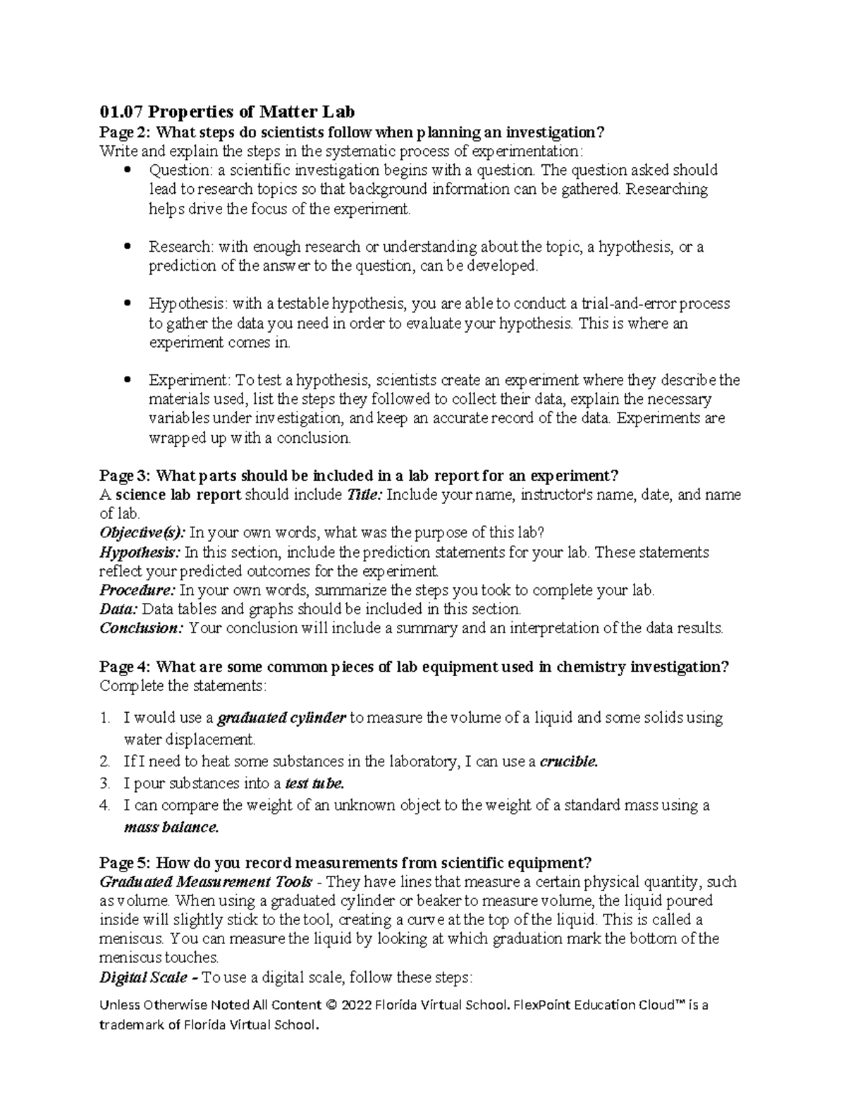1.07 chem lab - chem lab flvs - 01 Properties of Matter Lab Page 2 ...