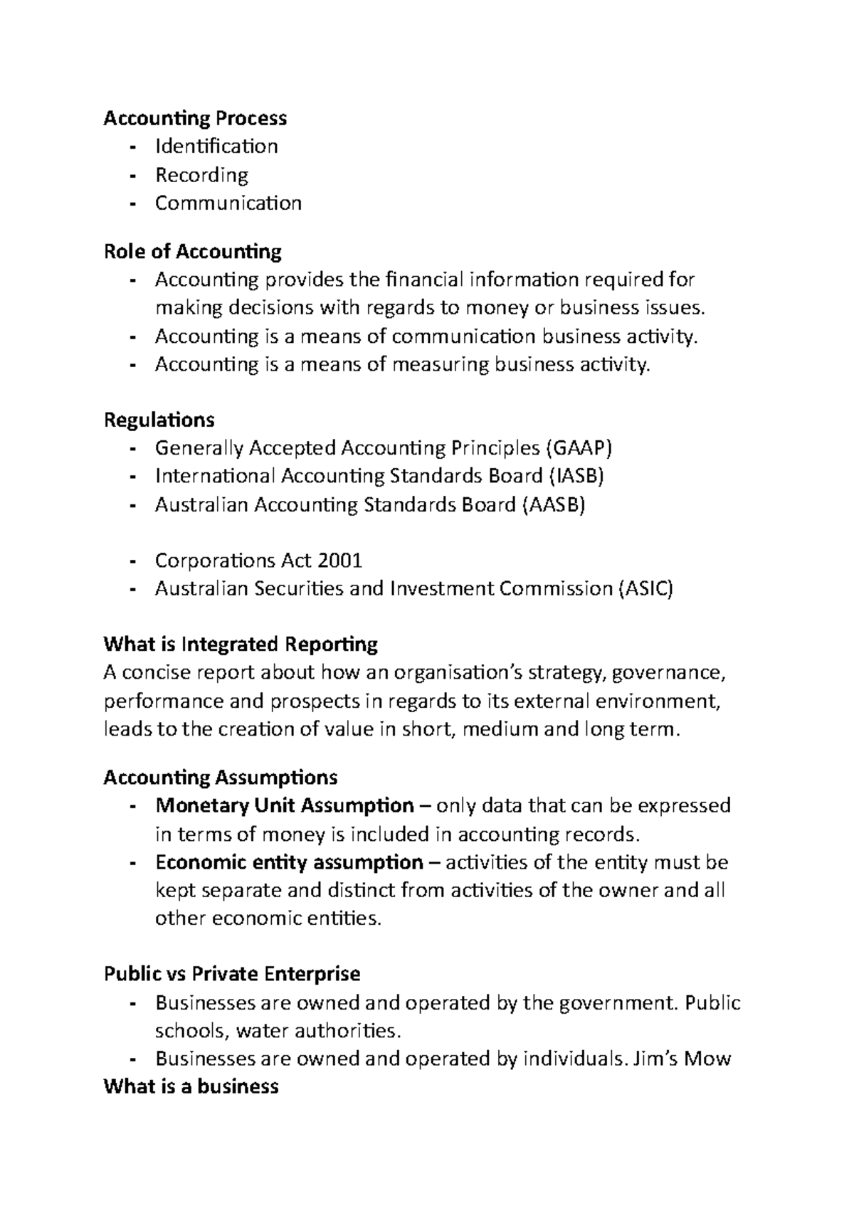 Accounting Summary - Accounting Process - Identification - Recording ...