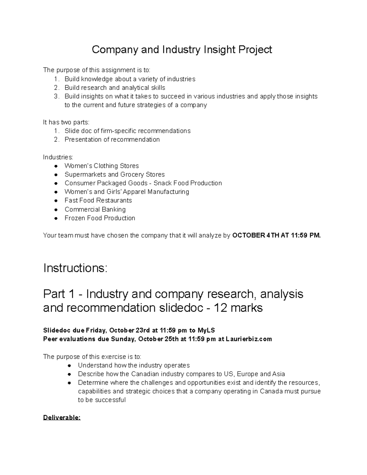 Company and Industry Insight Project Instructions - Company and ...