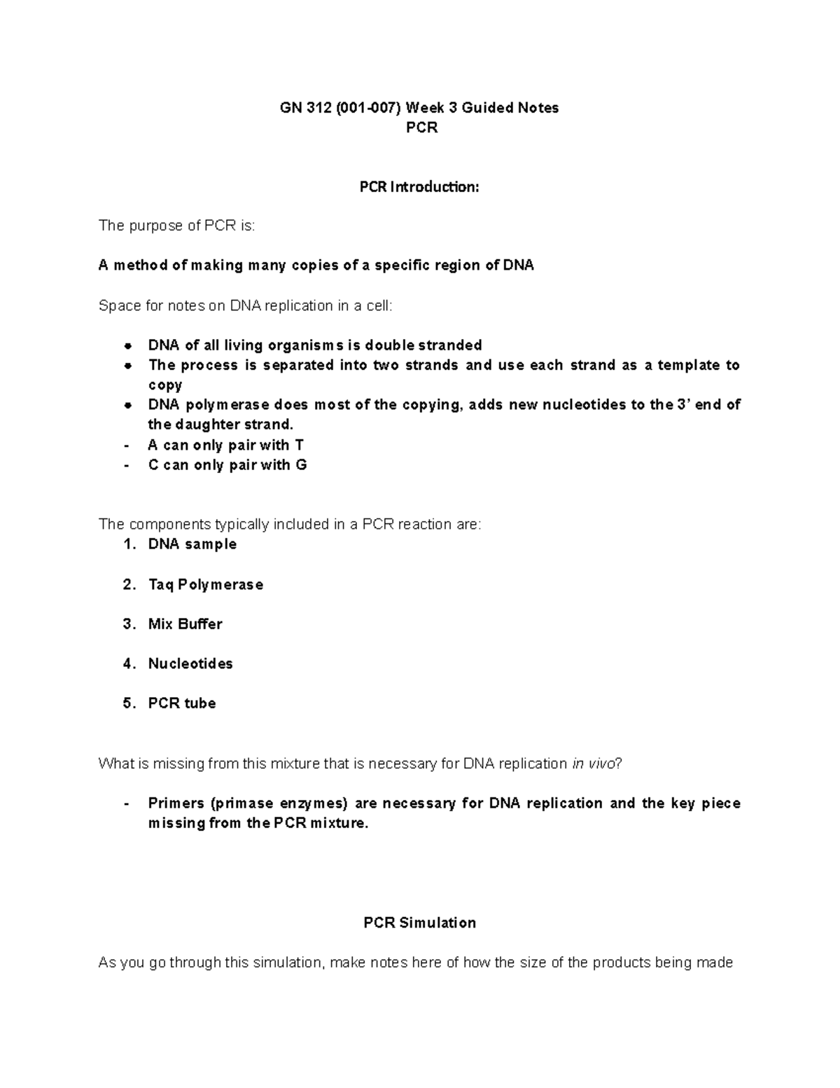 Guided Notes PCR (Varun Narayan) - GN 312 (001-007) Week 3 Guided Notes ...