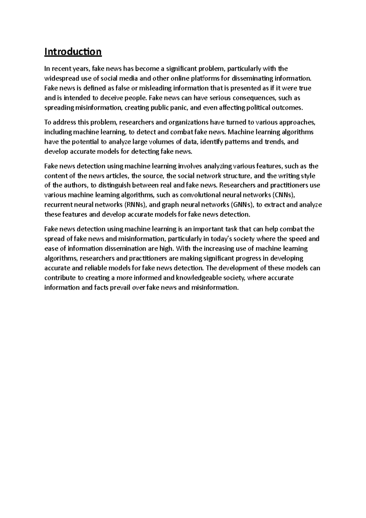 Introduction - Introduction In recent years, fake news has become a ...