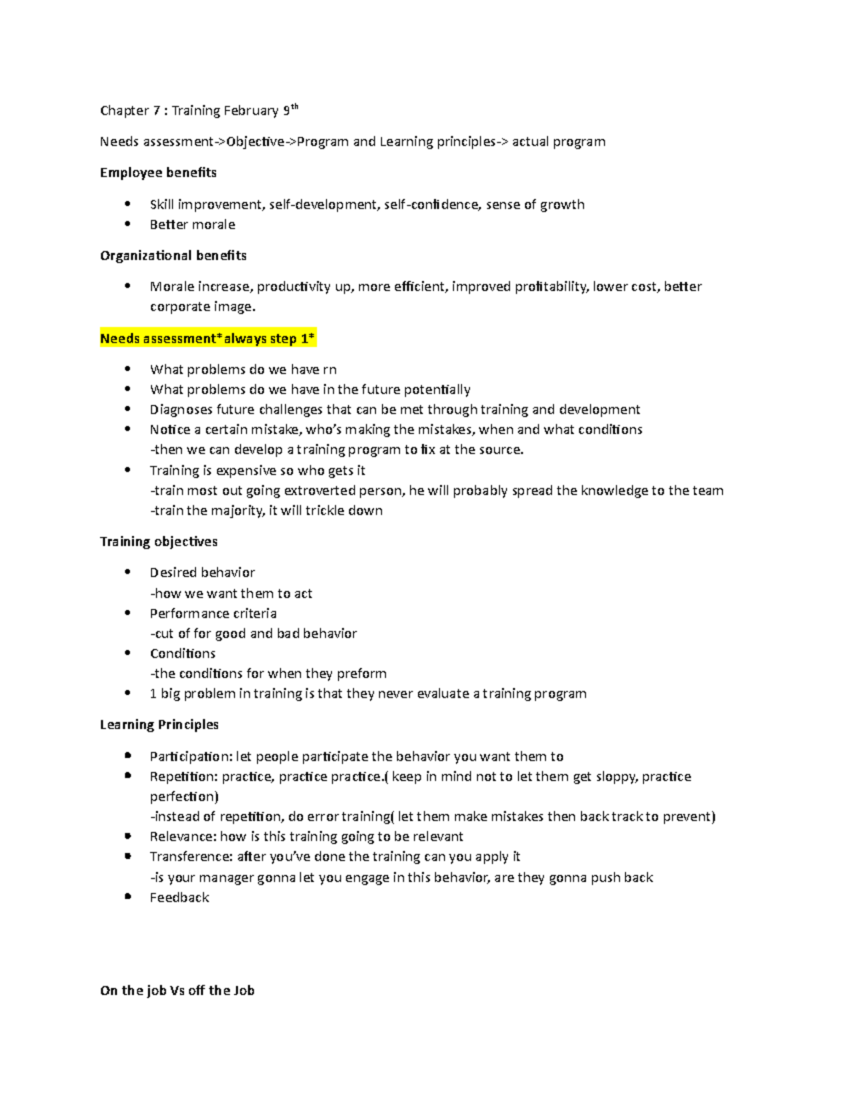 Chapter 7 - Lesson Notes - Chapter 7 : Training February 9th Needs ...