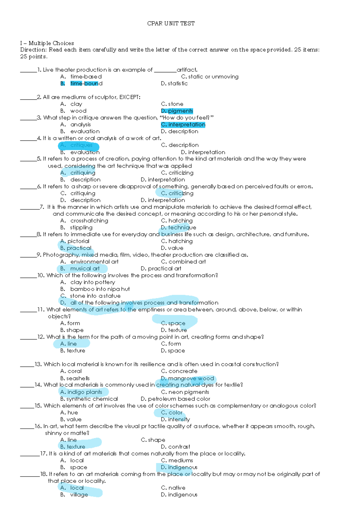 CPAR UNIT 2nd gradingf 4rx - CPAR UNIT TEST I – Multiple Choices ...
