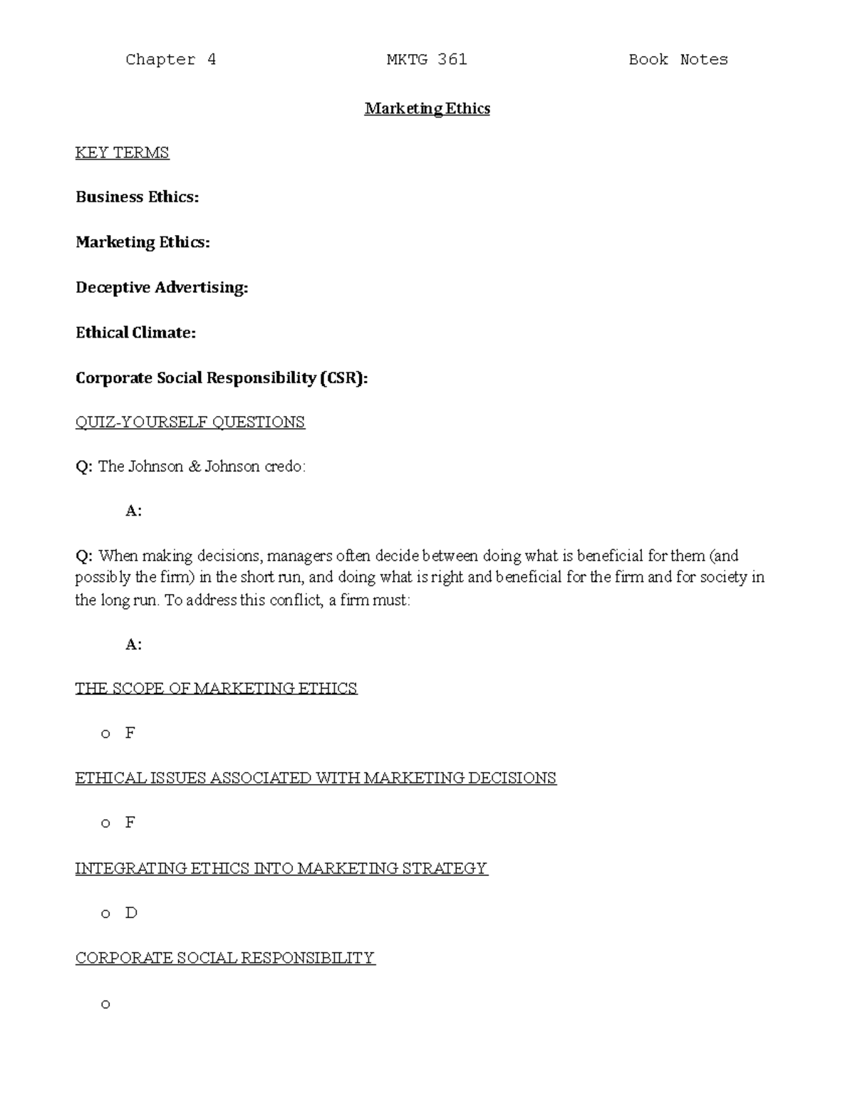 Chapter 4 Marketing Ethics - Chapter 4 MKTG 361 Book Notes Marketing ...