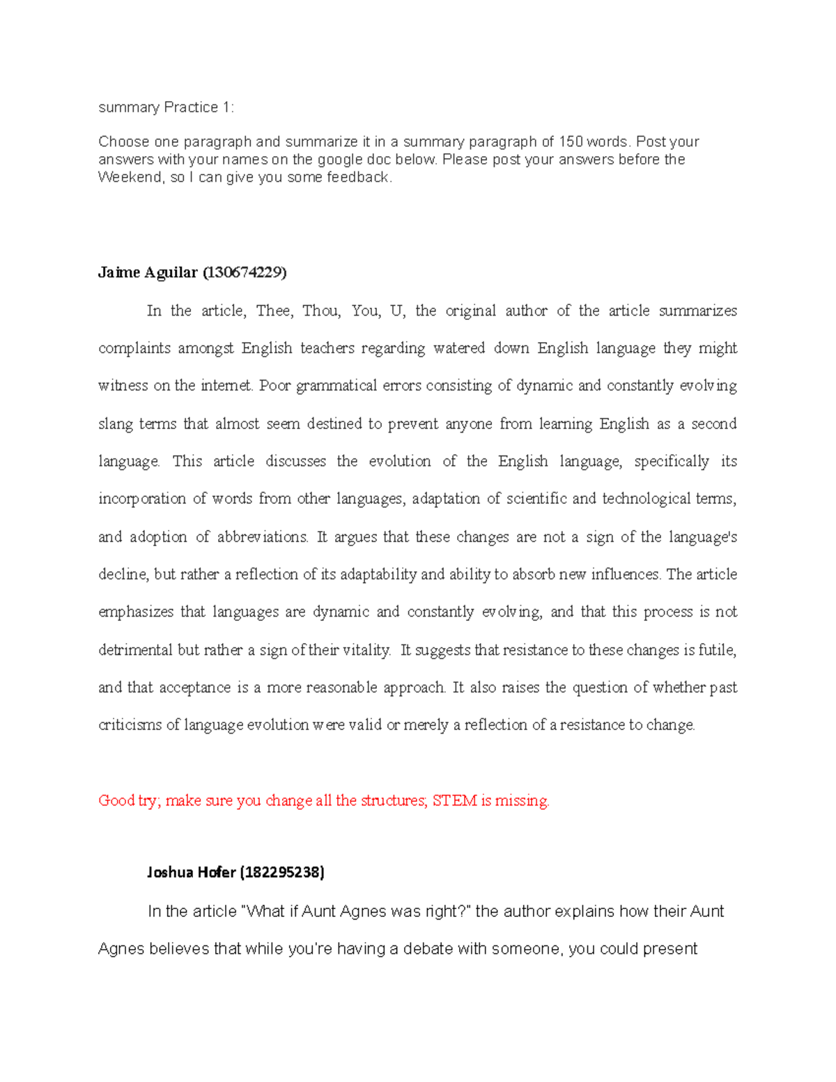 Summary Practice 1.docx - summary Practice 1: Choose one paragraph and summarize it in a summary ...