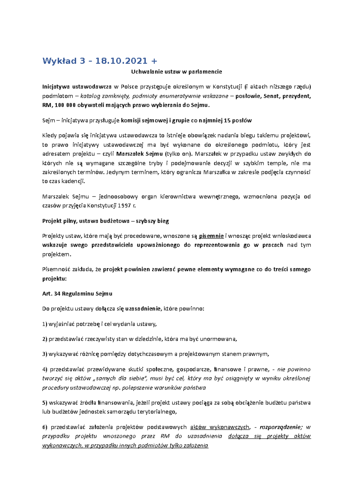 Legislacja administracyjna 3 - Wykład 3 – 18.10 + Uchwalanie ustaw w ...