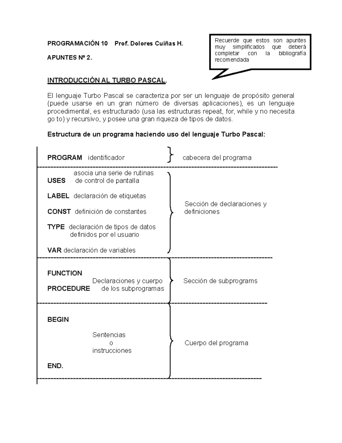 Apunt 2 - Material básico para el curso de programación I - Recuerde ...