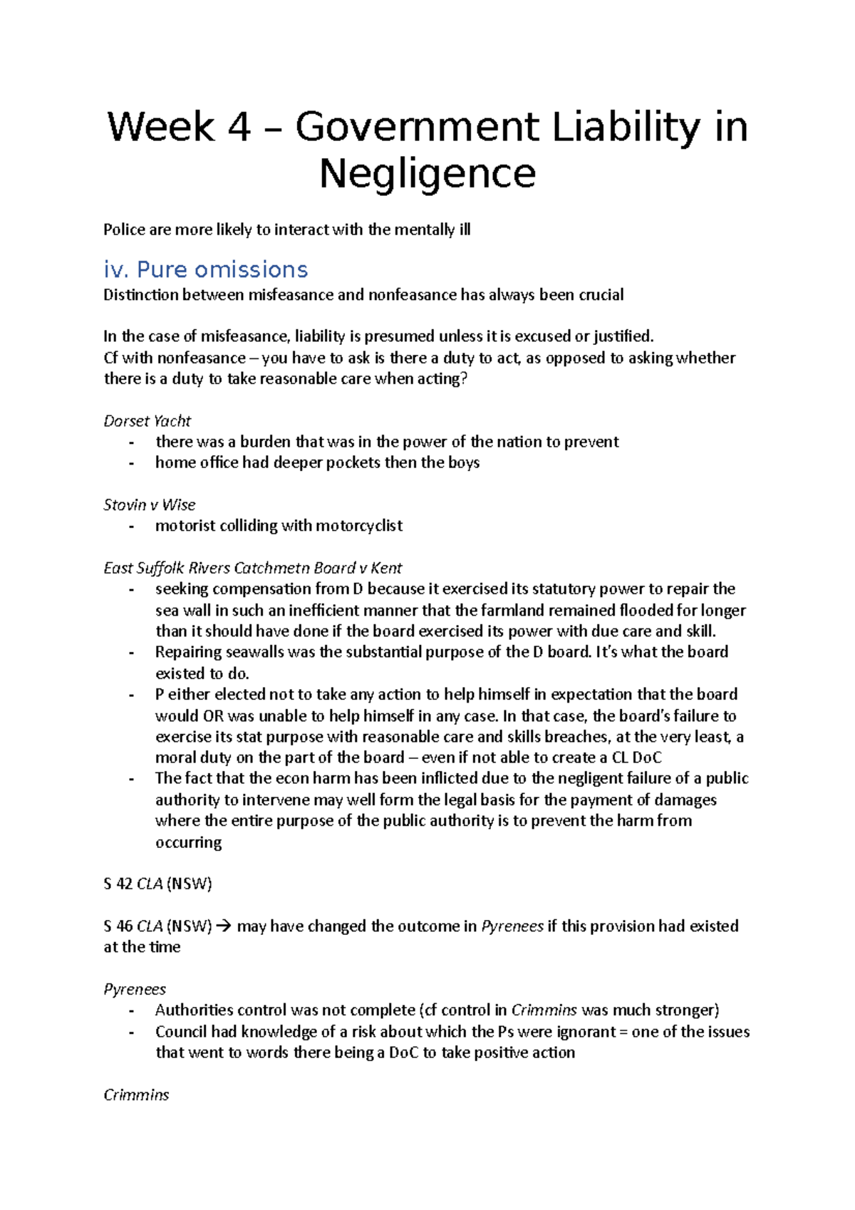 Week 4 - Government Liability in Negligence - Week 4 – Government ...