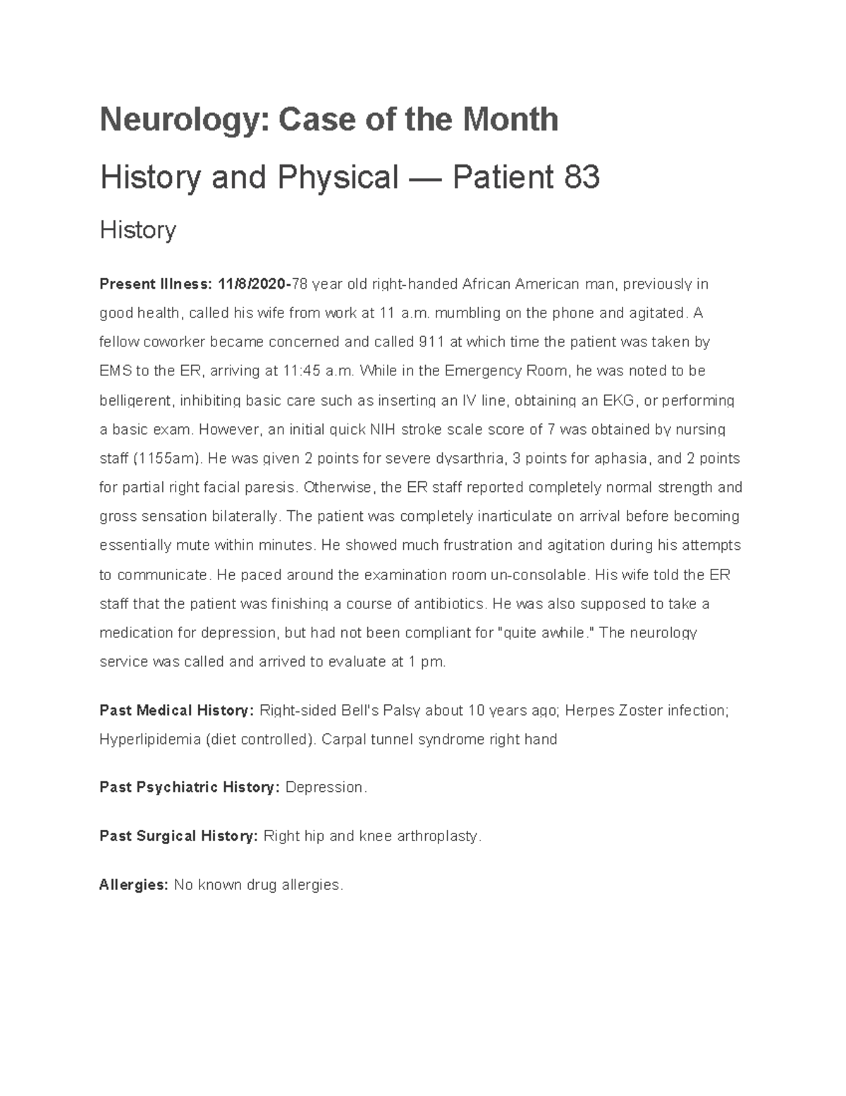 2021 Practice Concept map Case study Stroke - Neurology: Case of the ...
