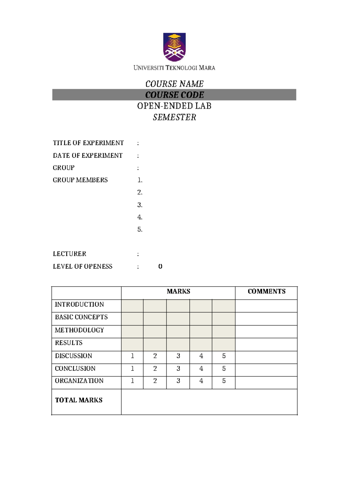 OEL LAB Report Front PAGE Level 0 (2) - Mechanical and Electrical Engineering Practice - Studocu