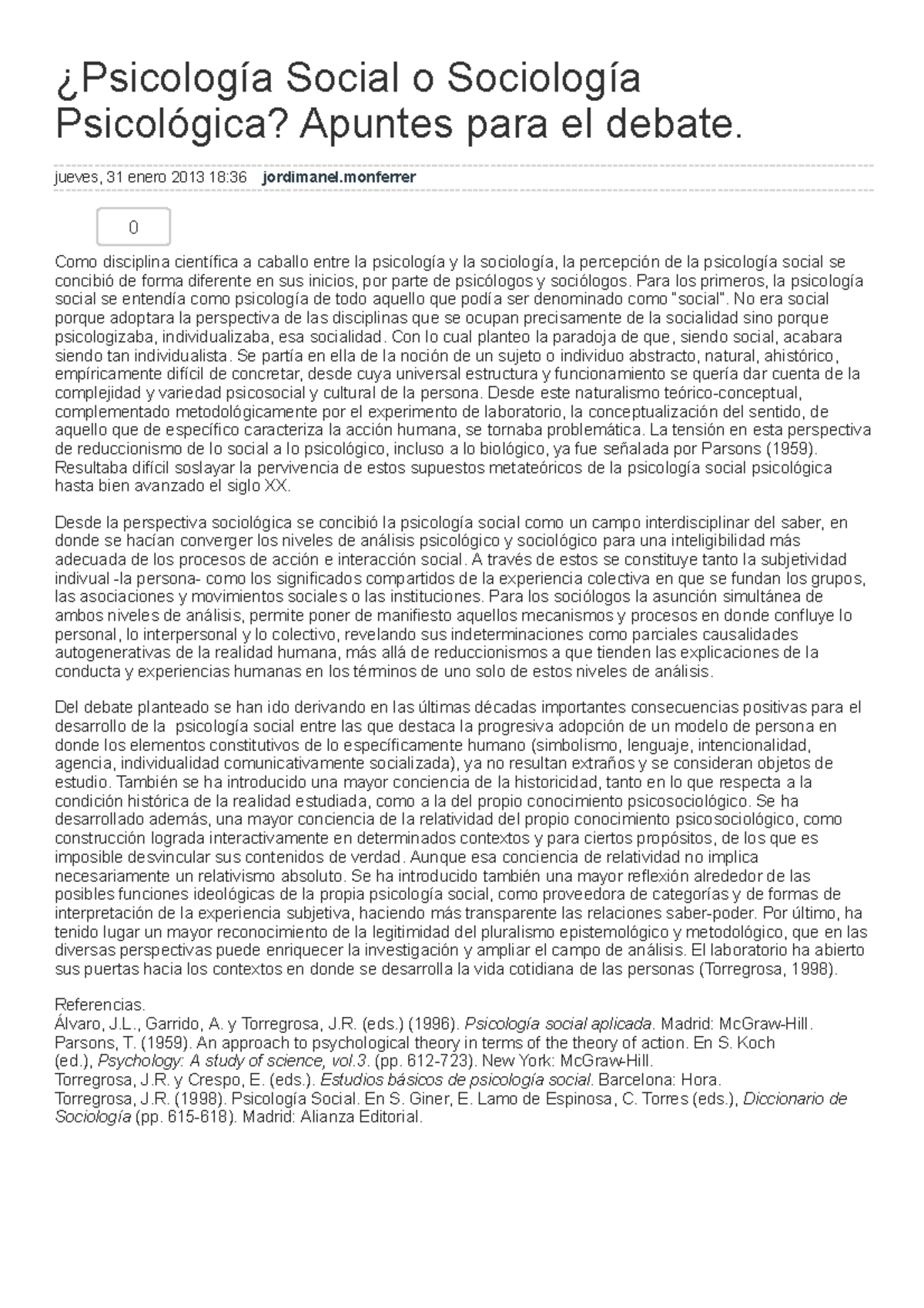 Psicologia social o sociologia psicologica - ¿Psicología Social o Sociología Psicológica ...