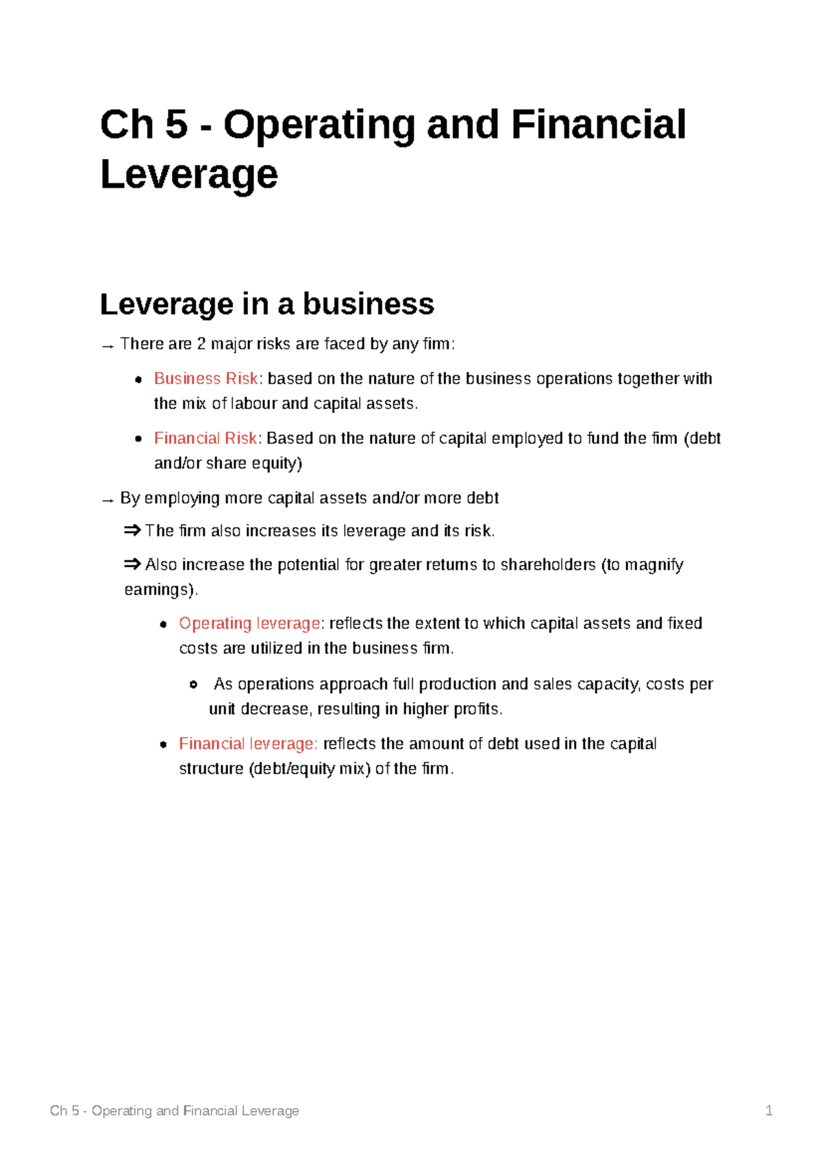Ch 5 - Operating and Financial Leverage - Ch 5 - Operating and ...