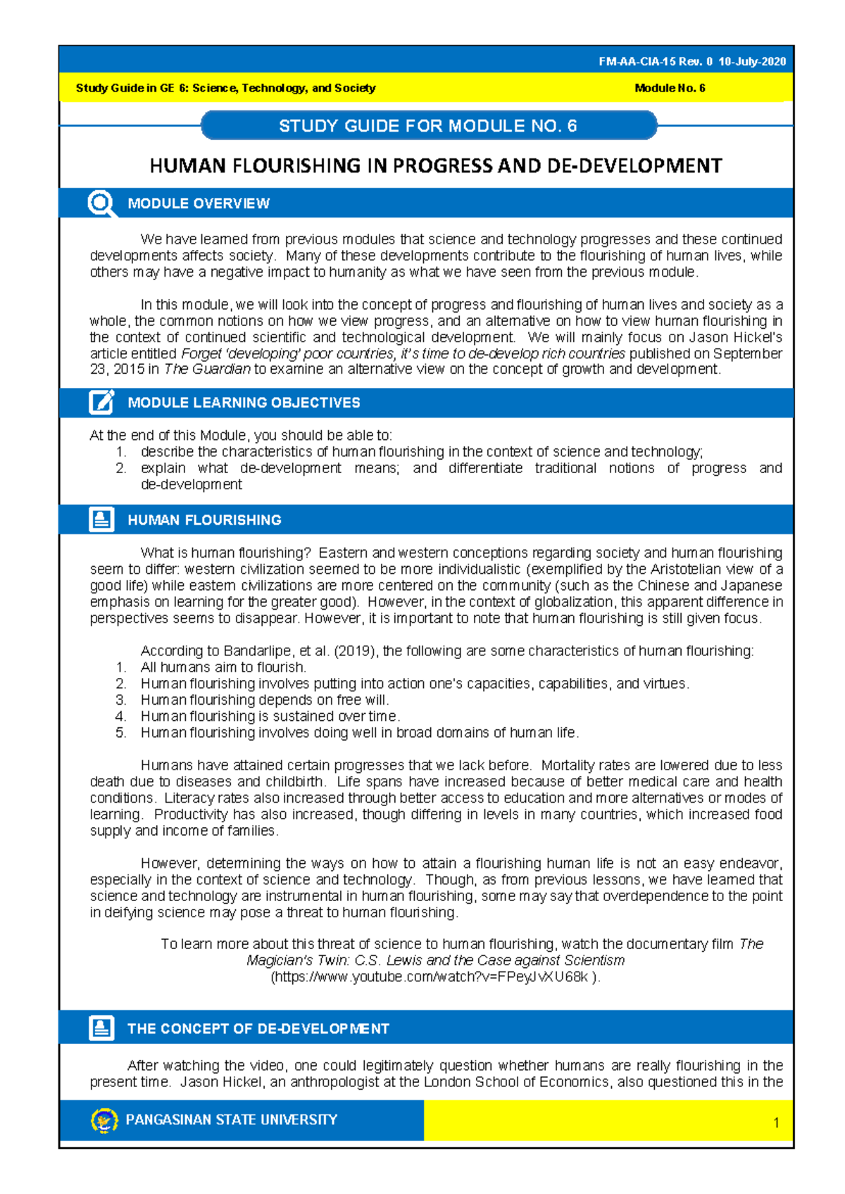 Study Guide 6 - PANGASINAN STATE UNIVERSITY Study Guide in GE 6: Science, Technology, and ...