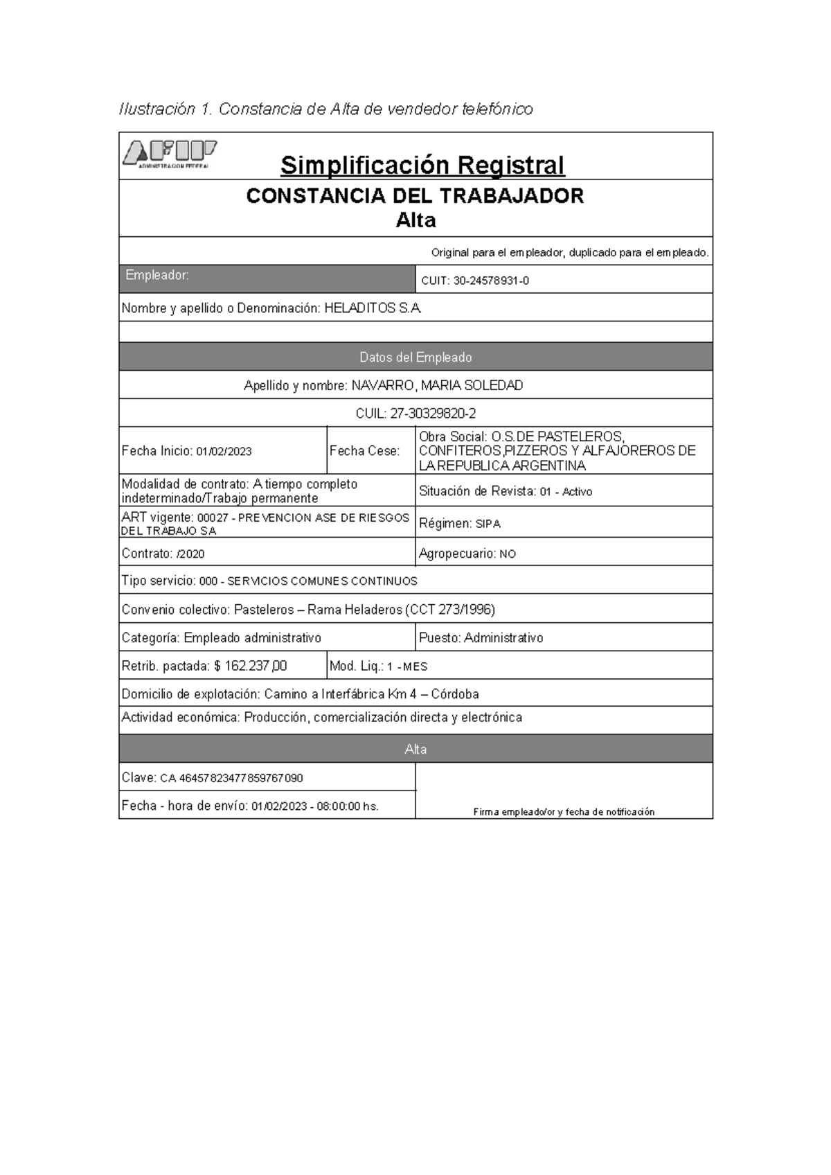 Constancia de Alta AFIP - Modelo - Ilustración 1. Constancia de Alta de ...