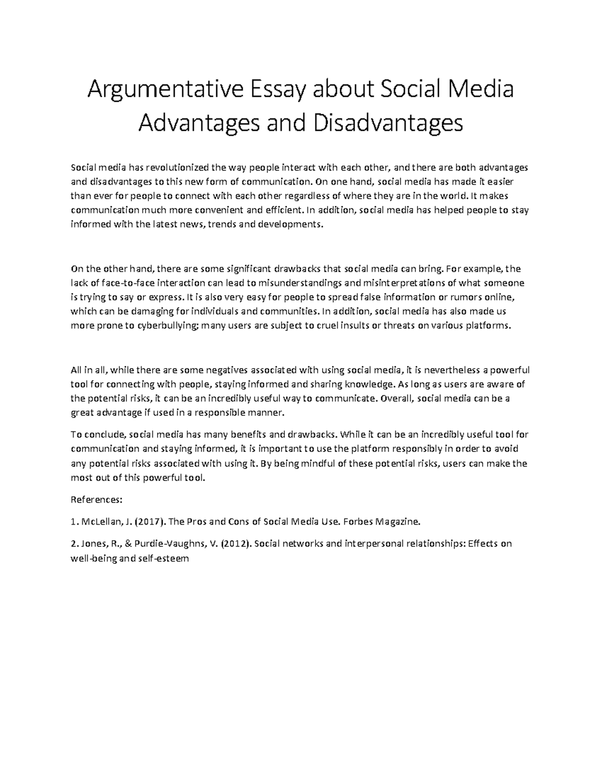 Argumentative essay about social media advantages and disadvantages pdf ...
