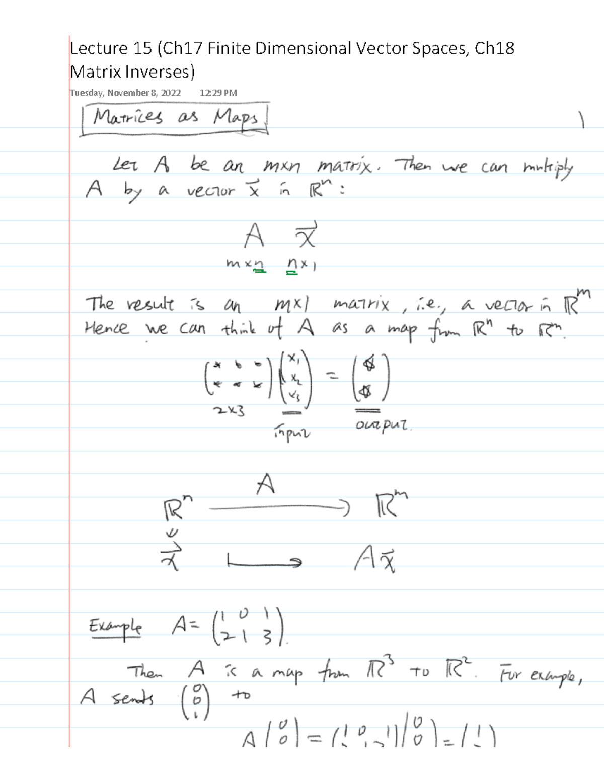 Lecture 15 (Ch17 Finite Dimensional Vector Spaces, Ch18 Matrix Inverses)1 - MAT1341 - Studocu