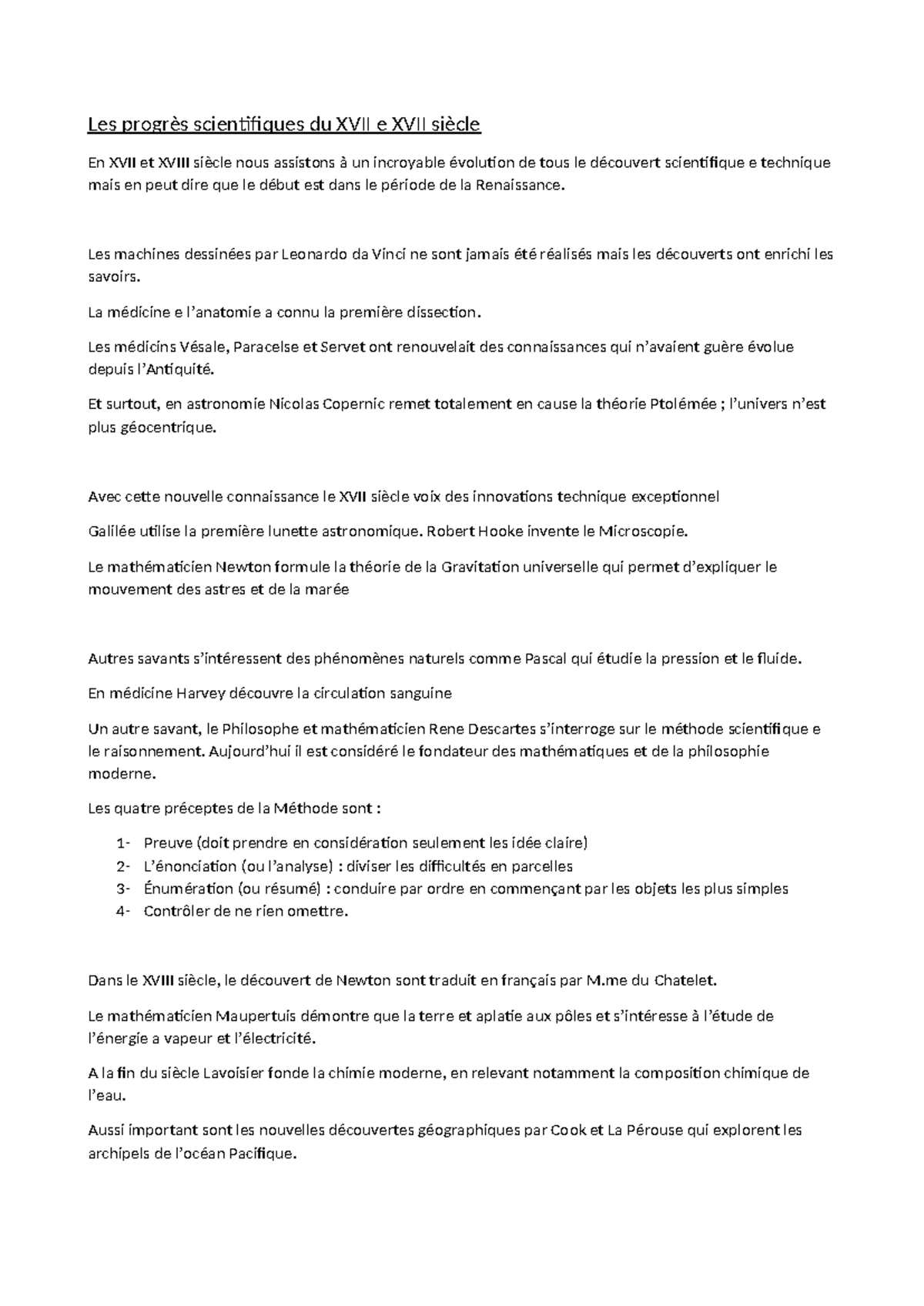 Le progrès scientifique du XVII e XVIII siecle - Les progrès ...