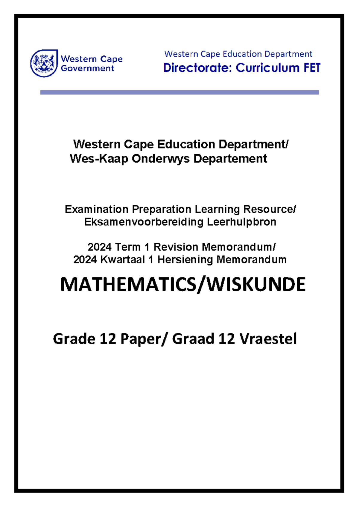 2024 Term 1 Gr 12 Memo - Western Cape Education Department/ Wes-Kaap ...