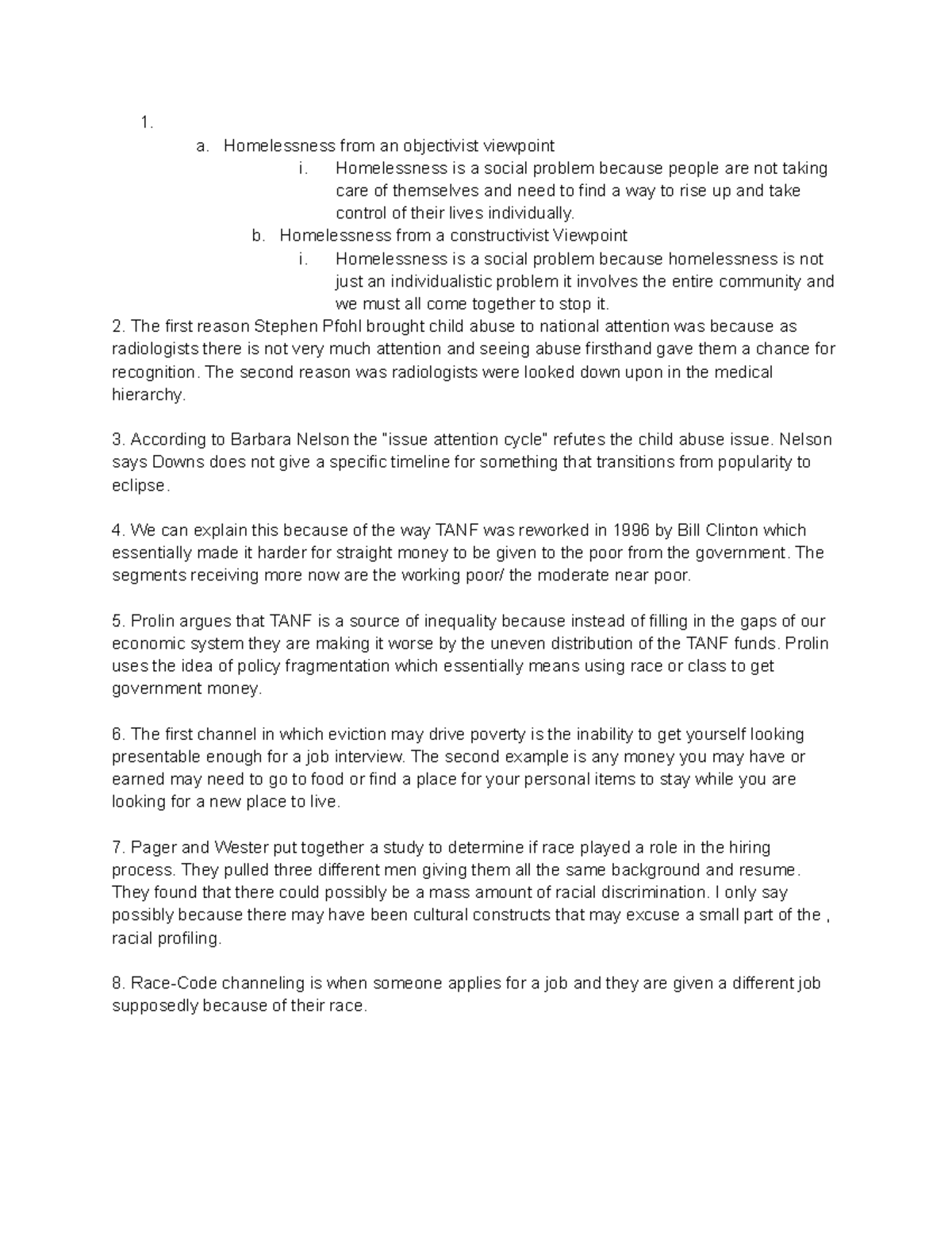 Soc3 Study Guide - 1. a. Homelessness from an objectivist viewpoint i ...