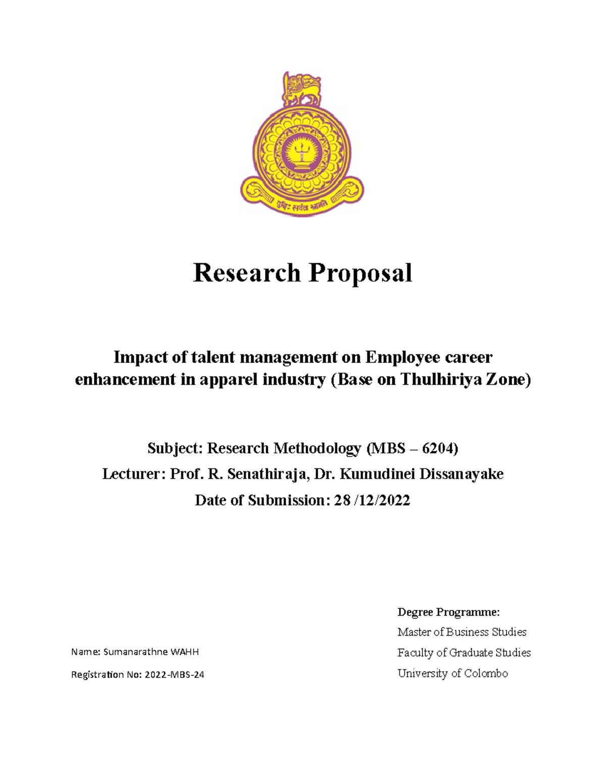 MBS 24 - Summary - Research Proposal Impact of talent management on ...