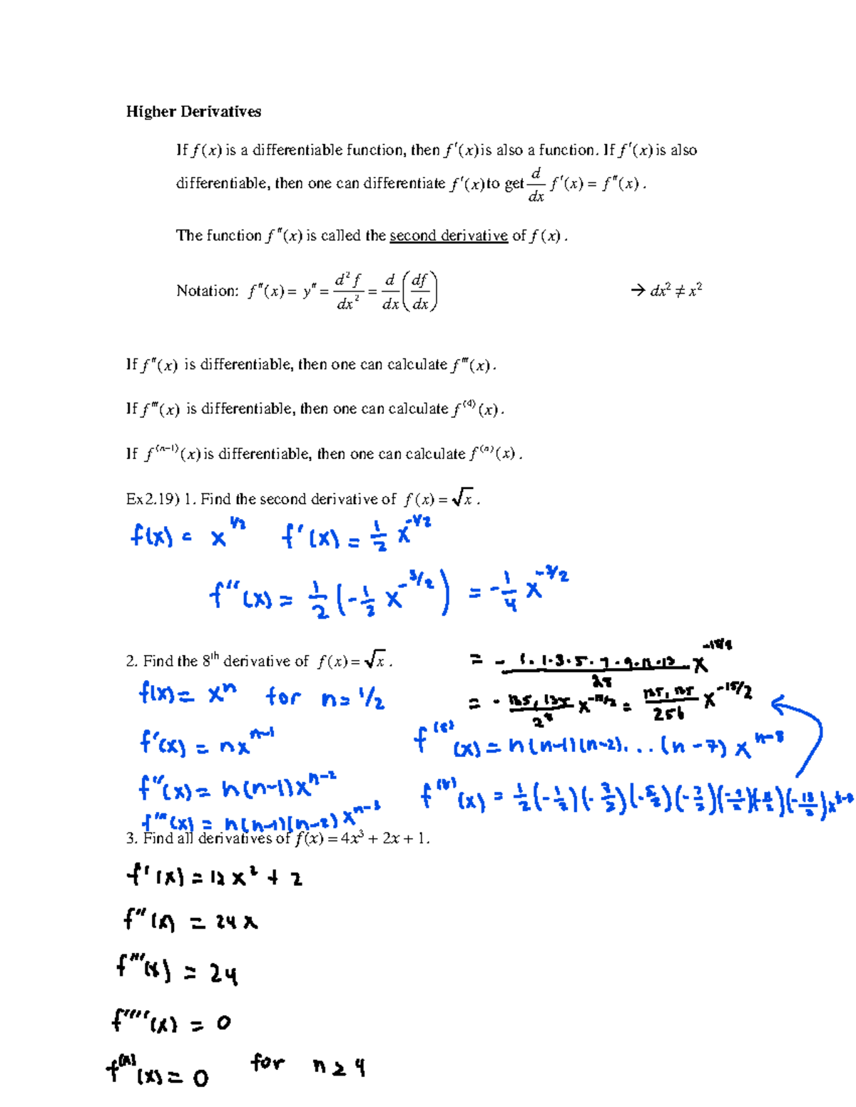 Module 2-4 Higher Order - Higher Derivatives If f ( )x is a ...