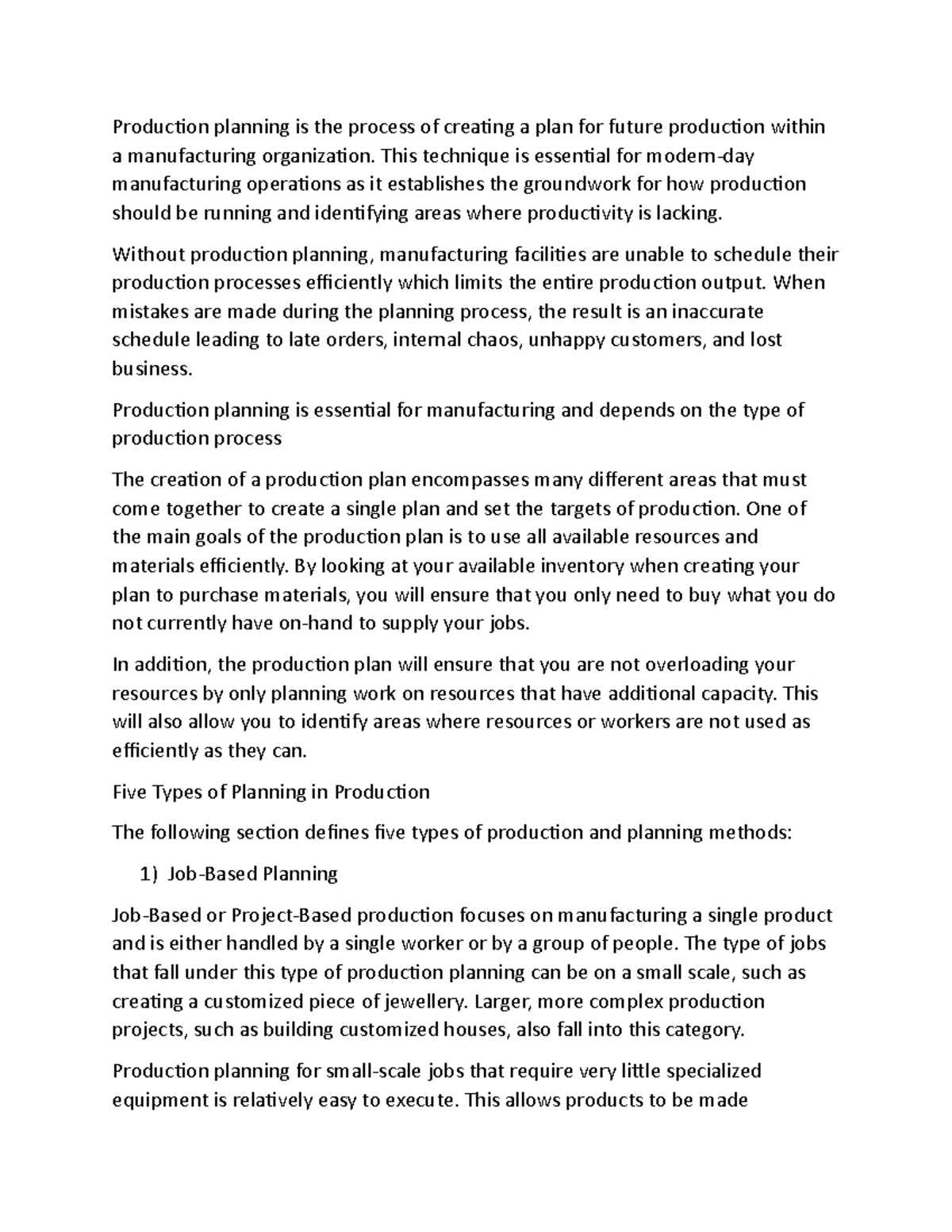 Production planning types - Production planning is the process of ...