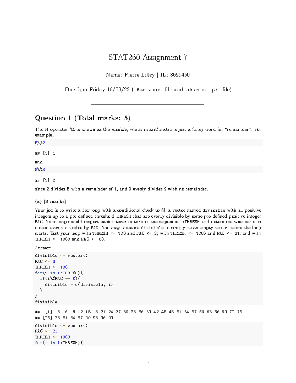 Assignment-7 - uses coding in R - STAT260 Assignment 7 Name: Pierre ...