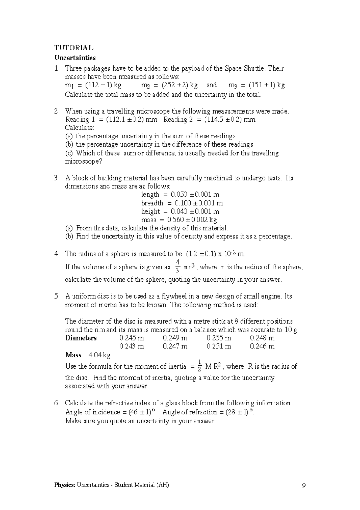 Uncertainty-questions - Physics: Uncertainties - Student Material (AH ...