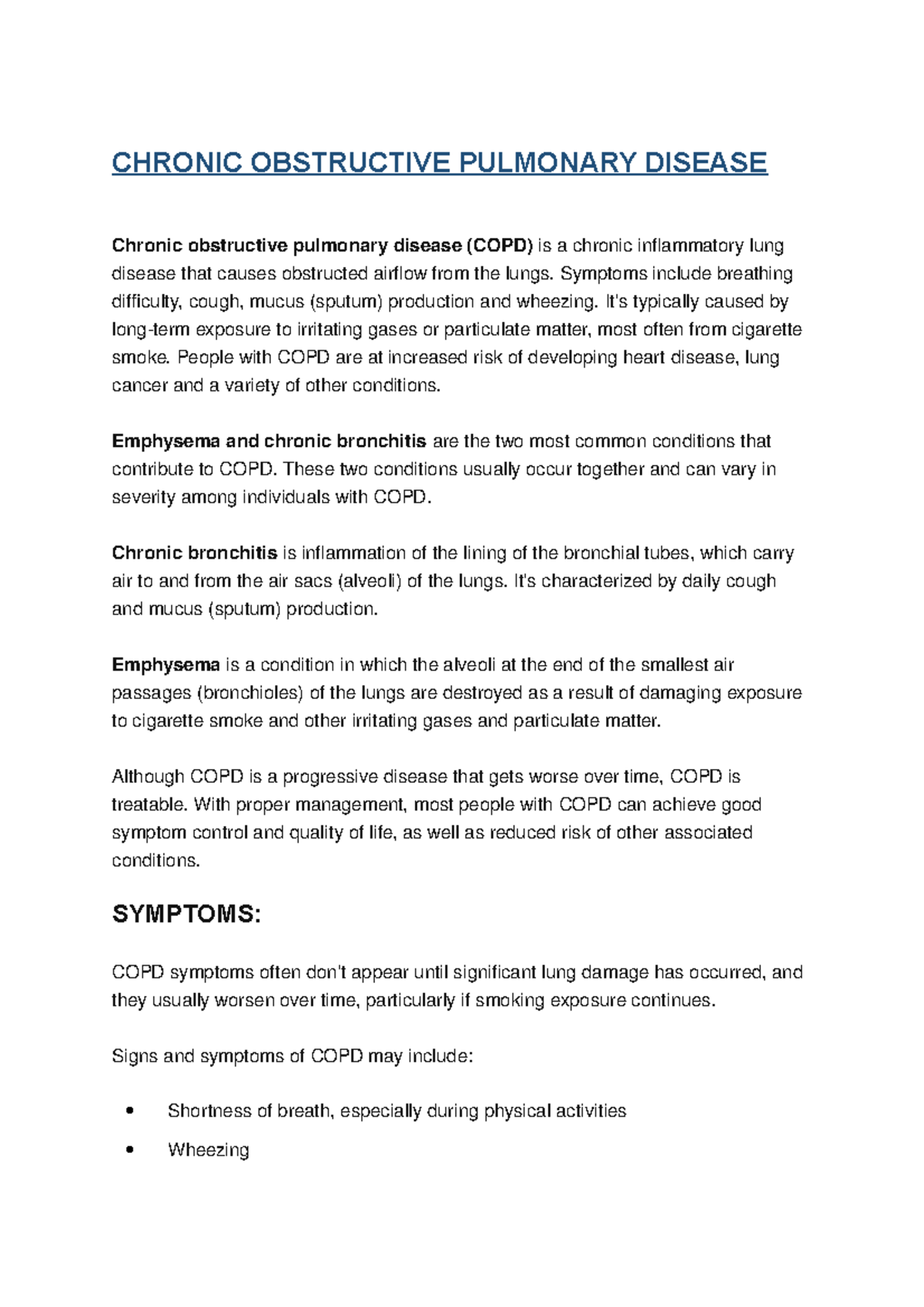 Chronic Obstructive Pulmonary Disease - CHRONIC OBSTRUCTIVE PULMONARY ...