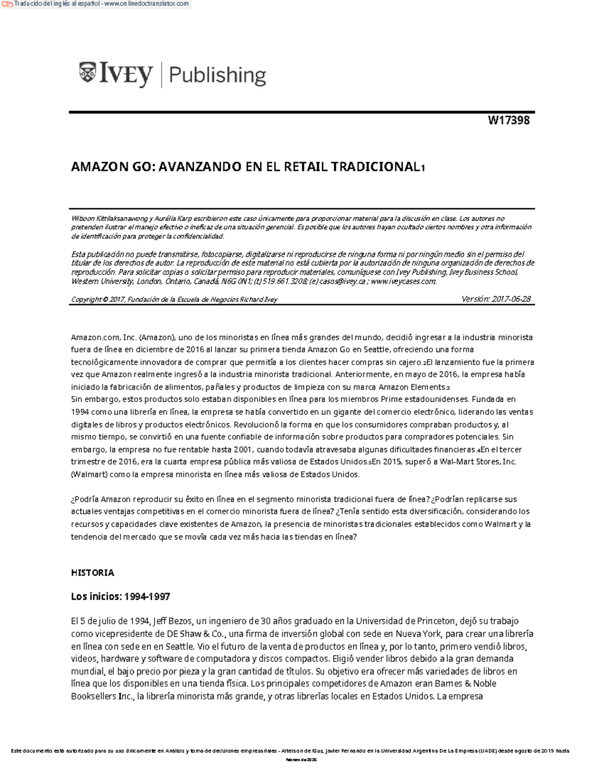 Caso amazon - Casos - W AMAZON GO: AVANZANDO EN EL RETAIL TRADICIONAL 1 Wiboon Kittilaksanawong ...