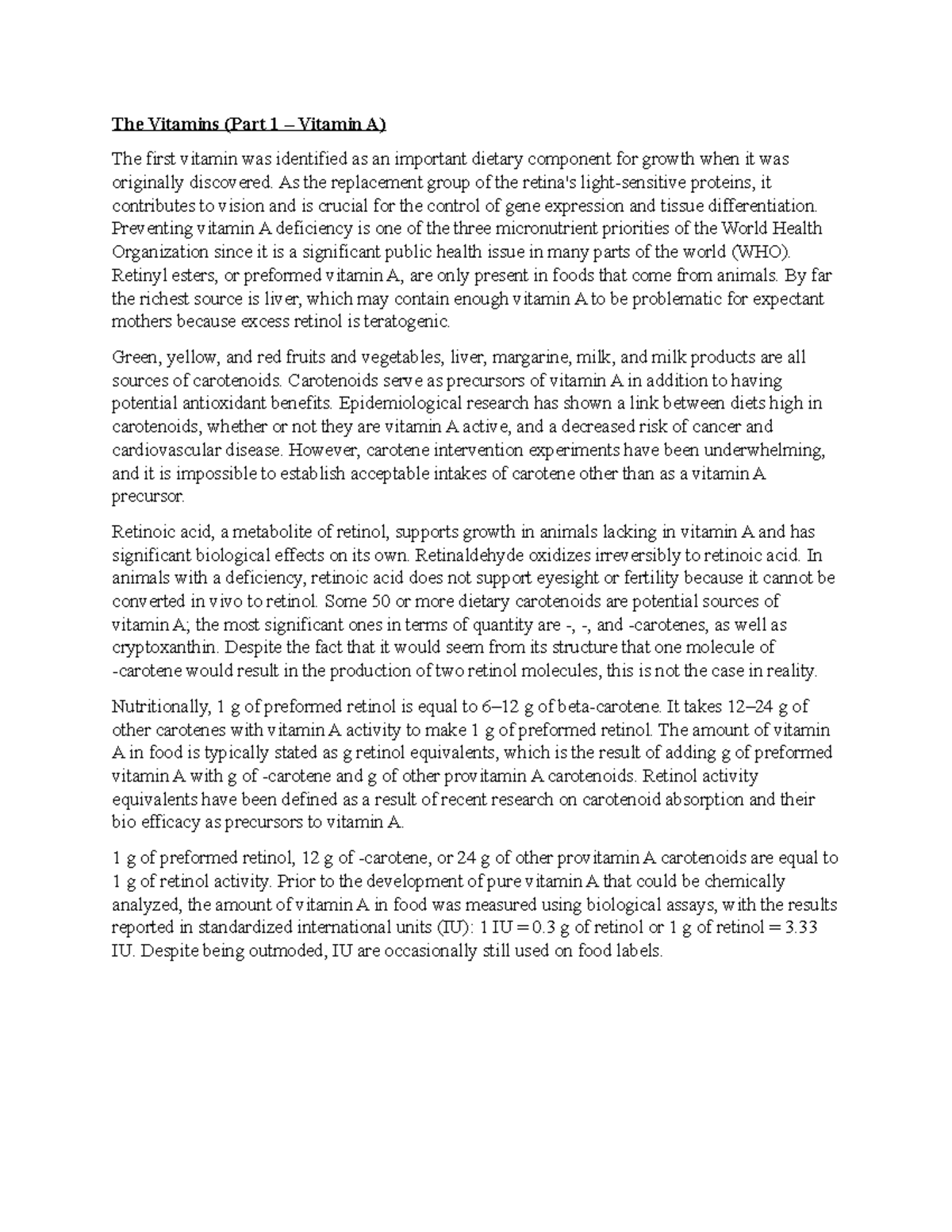 The Vitamins (Part 1 – Vitamin A) - The Vitamins (Part 1 – Vitamin A ...