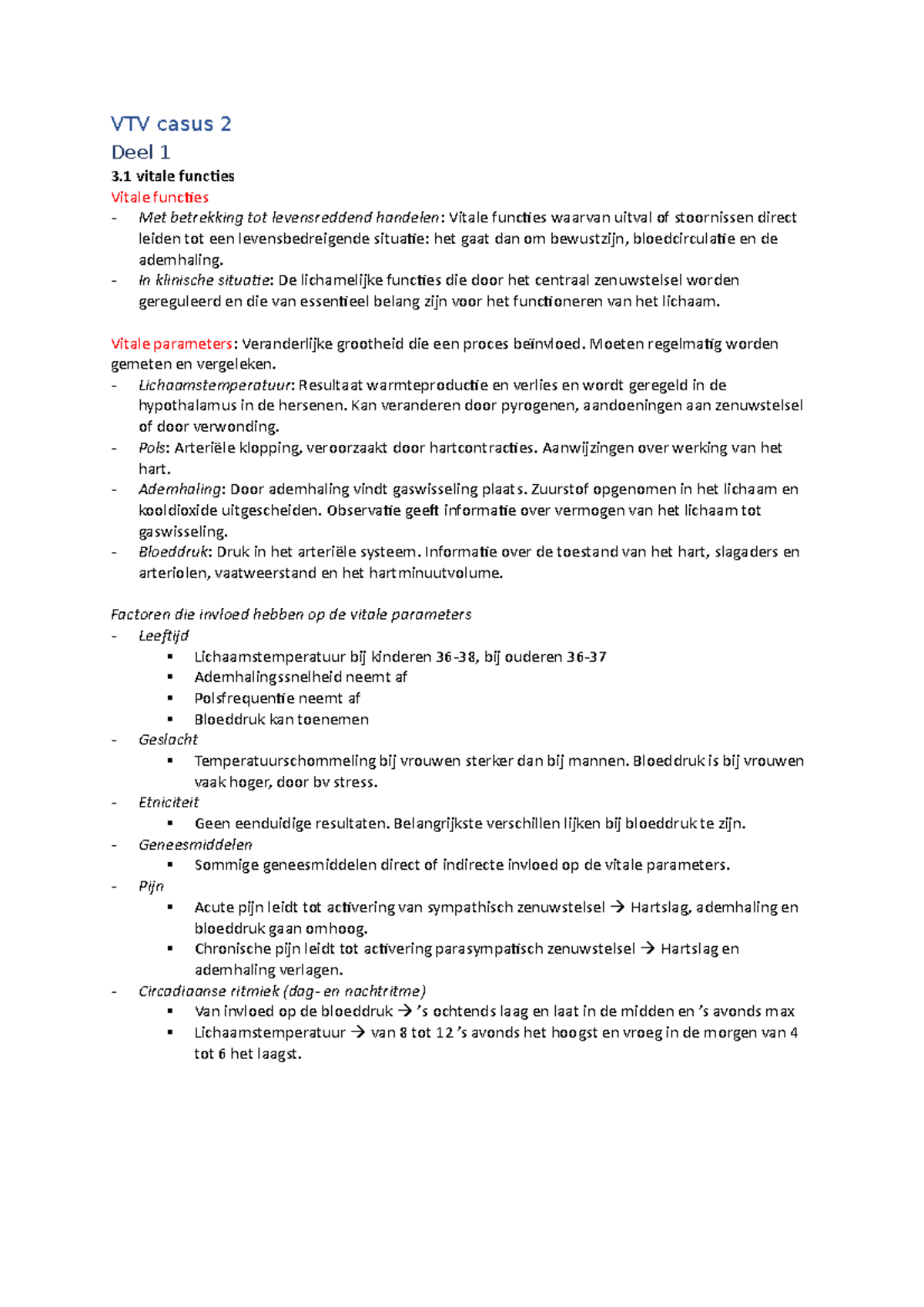 VTV casus 2 sv - VTV casus 2 Deel 1 3 vitale functies Vitale functies ...