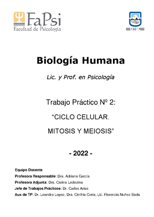 TP 1 La Célula - Biologia Humana 2022 - Biología Humana Lic. y Prof. en Psicología Trabajo ...