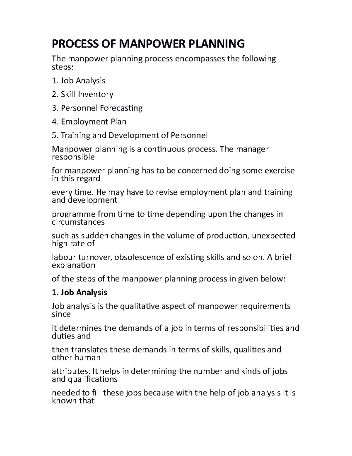 Process OF Manpower Planning - PROCESS OF MANPOWER PLANNING The ...