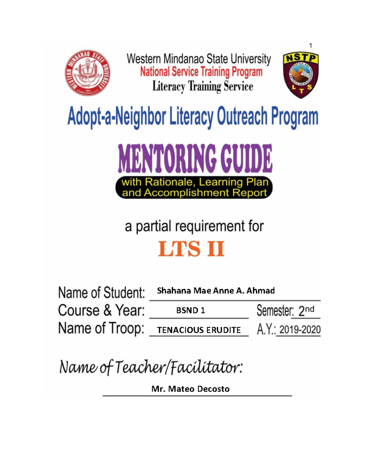 Ahmad Shahana Mae Anne Adopt a neighbor Literacy Outreach Program ...