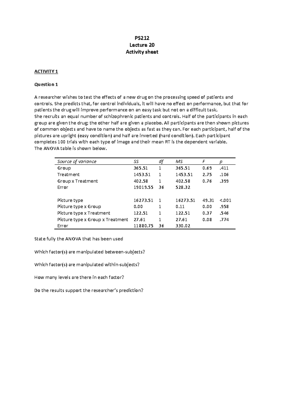 Lecture 20 activity sheet - PS Lecture Activity sheet ACTIVITY Question ...
