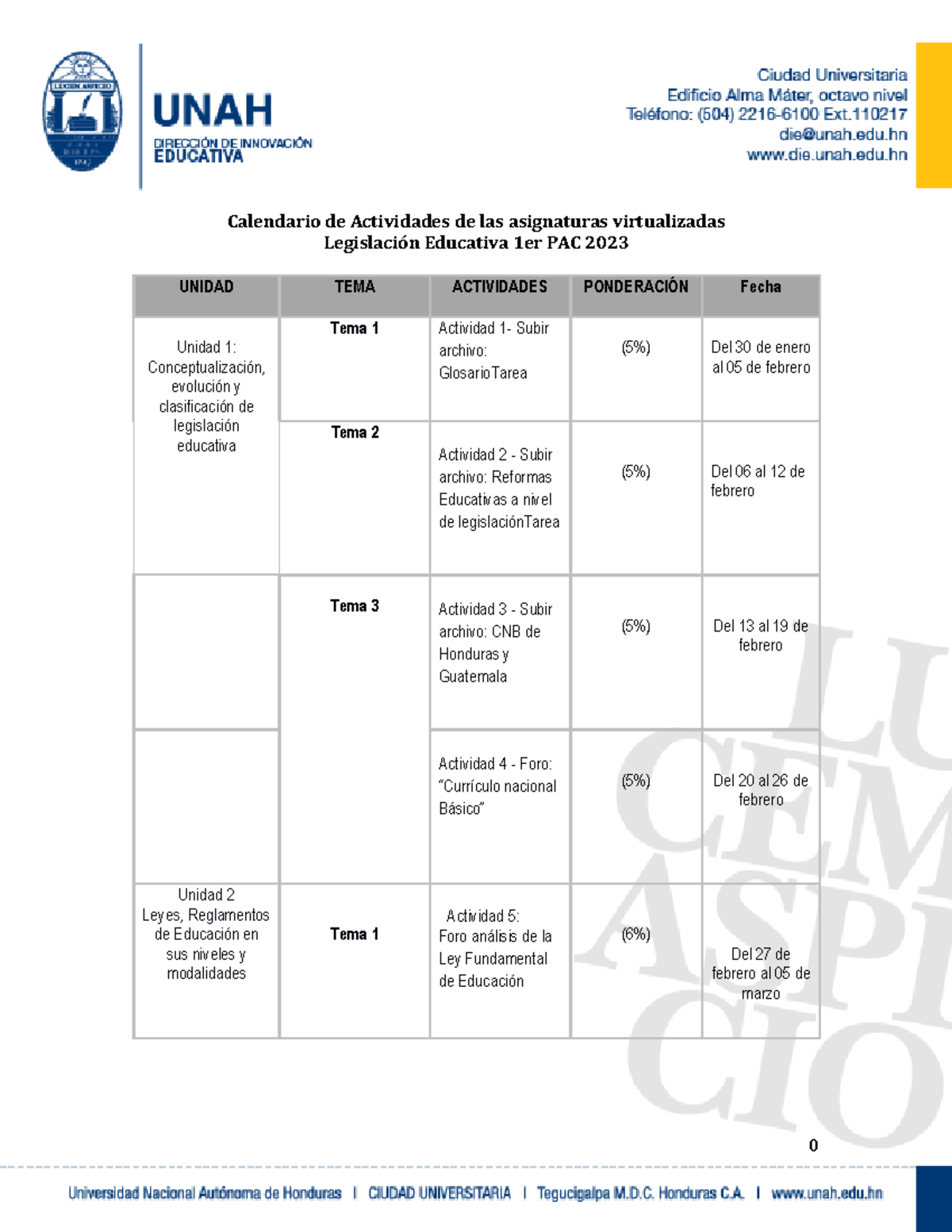 Calendario DE Actividades 1 Erpac 2023 Legislacióneducativa RPAZ - 0 ...