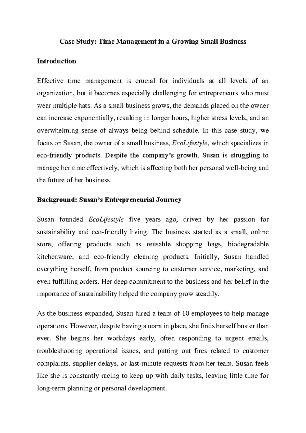 Time Management Case Study - Case Study: Time Management in a Growing Small Business ...